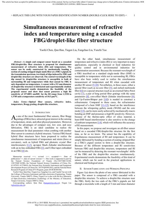 Pdf Simultaneous Measurement Of Refractive Index And Temperature