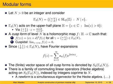 Analytic Construction Of Points On Modular Elliptic Curves Ppt