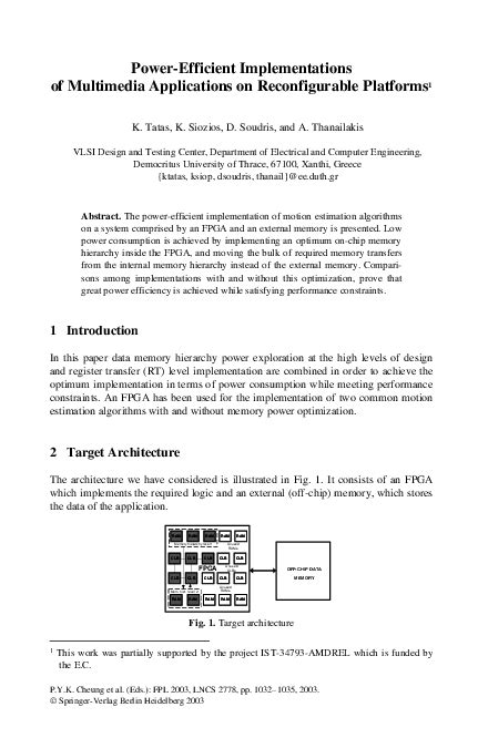 Pdf Efficient Motion Estimation On Fpgas