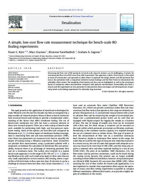 Pdf A Simple Low Cost Flow Rate Measurement Technique For Bench Scale Ro Fouling Experiments
