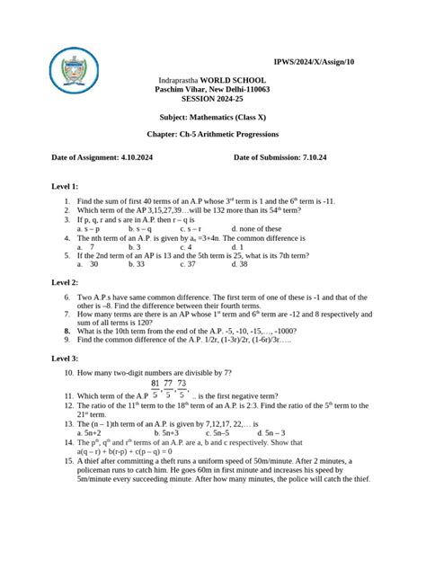 Maths Assignment Ch 5 Pdf