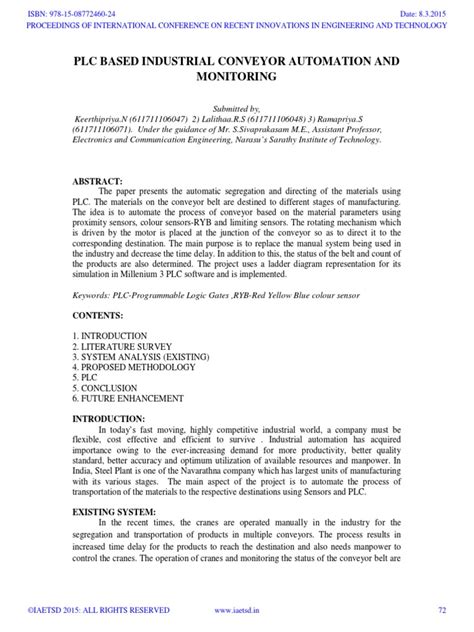 Plc Based Industrial Conveyor Automation And Pdf Programmable Logic