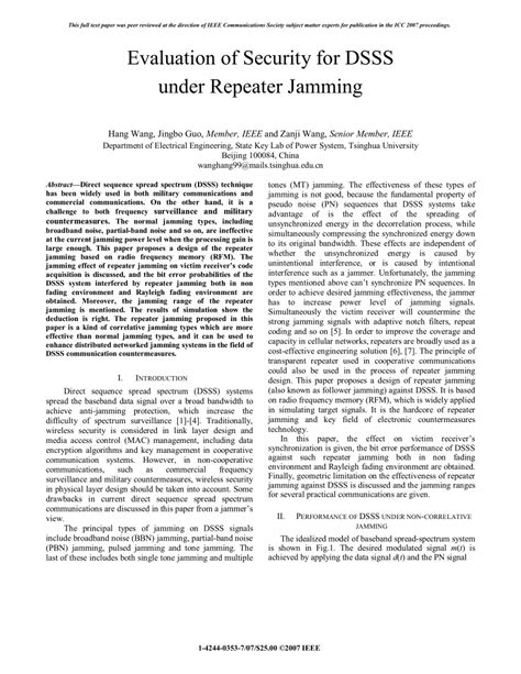 Pdf Evaluation Of Security For Dsss Under Repeater Jamming