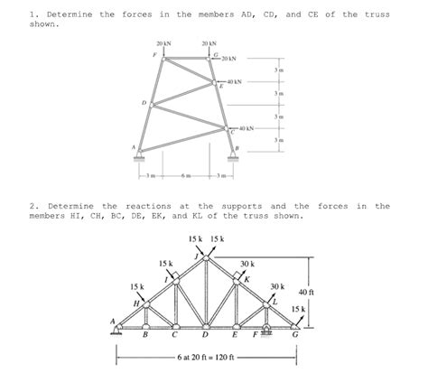 Solved 1 Determine The Forces In The Members Ad Cd And Ce