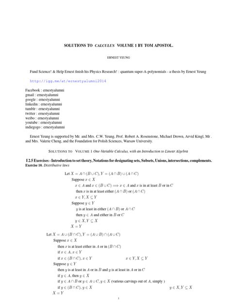 Apostol Solutions One Variable Calculus With An Introduction To Linear