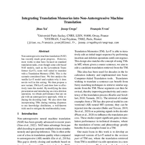 Integrating Translation Memories Into Non Autoregressive Machine Translation Acl Anthology