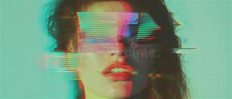 Visual Distortion Of A Face With Glitch Effects Revealing Fragmented Shapes And Colors Stock