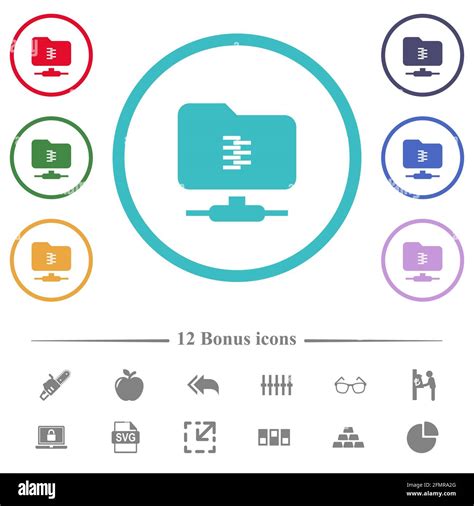 Ftp Compression Flat Color Icons In Circle Shape Outlines 12 Bonus Icons Included Stock Vector