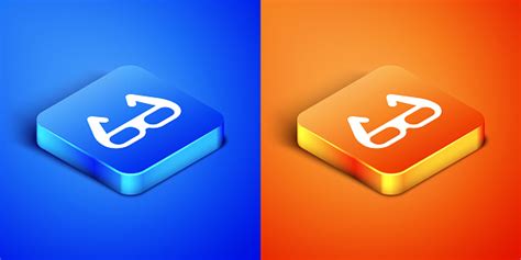 파란색과 주황색 배경에 격리 된 등색 스포츠 사이클링 선글라스 아이콘 스포츠 안경 아이콘 정사각형 버튼입니다 벡터 3차원 형태에 대한 스톡 벡터 아트 및 기타 이미지