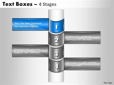 Text Boxes 4 Stages Diagram 28 PowerPoint Slides Diagrams Themes For PPT Presentations