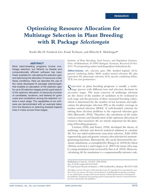 Pdf Optimizing Resource Allocation For Multistage Selection In Plant