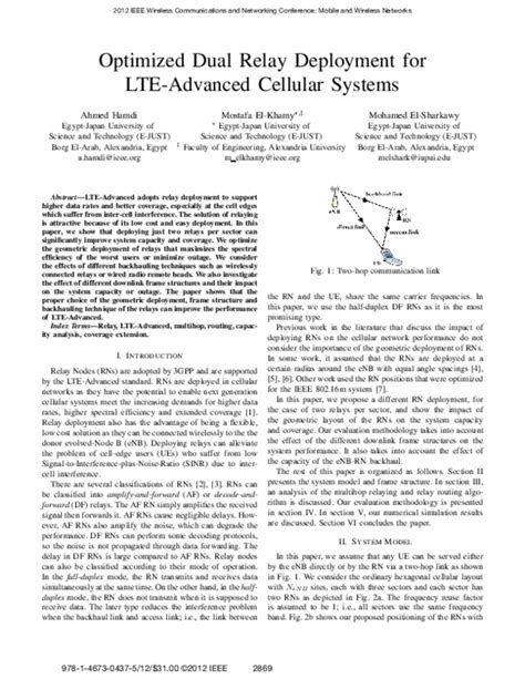 pdf optimized dual relay deployment for lte advanced cellular systems