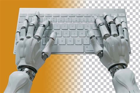 Premium Psd Robotic Cyborg Hand Pressing A Keyboard On A Laptop