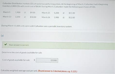 solved calculate weighted average cost per unit round