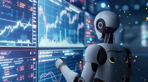 3d Rendering Of A Humanoid Robot Analyzing A Stock Market Chart With Trading Charts Stock