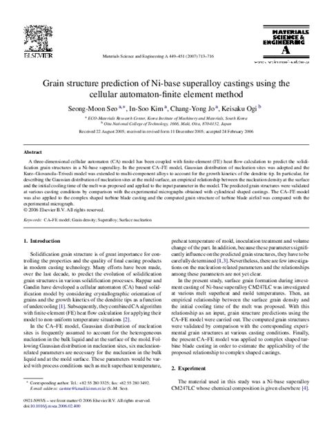 Pdf Grain Structure Prediction Of Ni Base Superalloy Castings Using