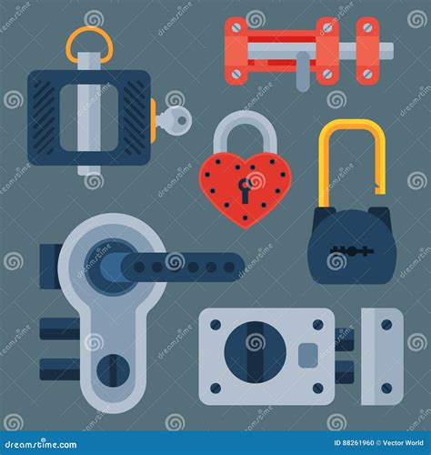 Different House Door Lock Icons Set Vector Safety Password Privacy Element With Key And Padlock