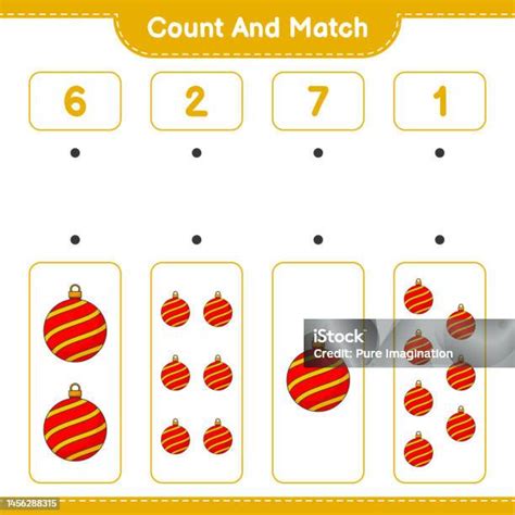카운트 및 일치 크리스마스 공의 수를 세고 올바른 숫자와 일치 교육 어린이 게임 인쇄 워크시트 벡터 일러스트 레이 션 0명에