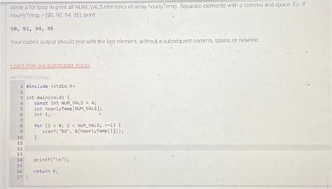 solved write a for loop to print all num vals elements of