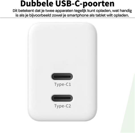 USB C Lader 2 Poorten Oplader 35W Snellader USB C Adapter Voor S24 S23 S22 Bol