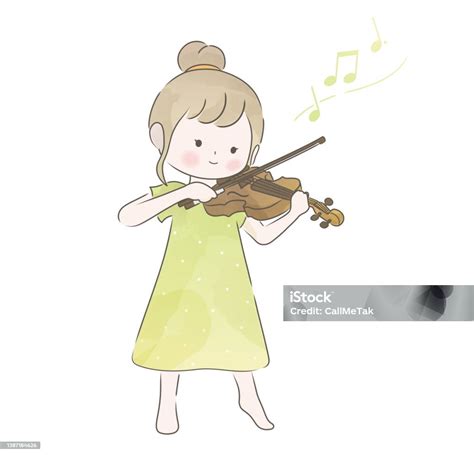 바이올린을 연주하는 수채화 귀여운 소녀 흰색 배경에서 격리된 벡터 일러스트레이션입니다 바이올린 연주자에 대한 스톡 벡터 아트 및