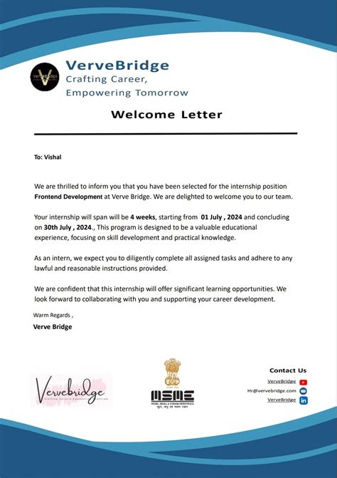 Vishal On Linkedin Intership Vervebridge