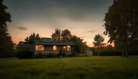 Sunset Garden Simple House Image Background Garden Sunset Simple House Garden House Side View