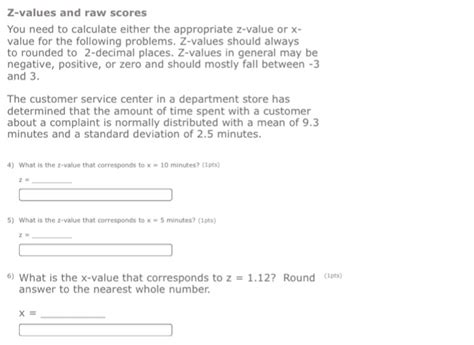 Solved Z Values And Raw Scores You Need To Calculate Either Chegg Com