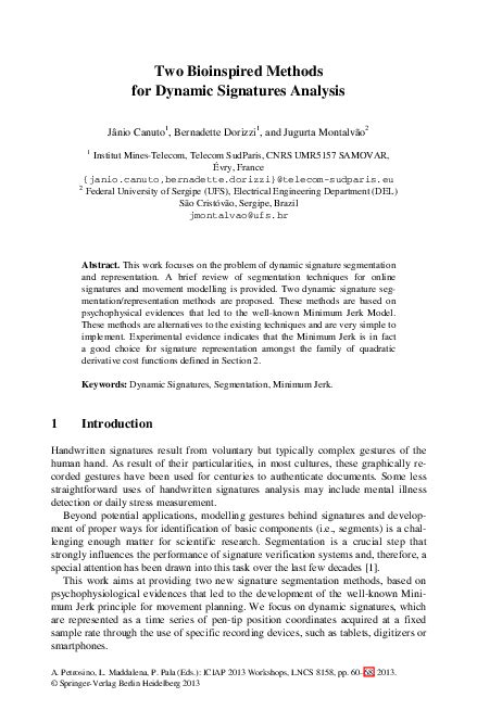 Pdf Two Bioinspired Methods For Dynamic Signatures Analysis