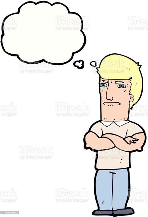 말풍선이 있는 짜증난 접은 암즈 남자 만화 캐릭터 거친에 대한 스톡 벡터 아트 및 기타 이미지 거친 귀여운 기이함