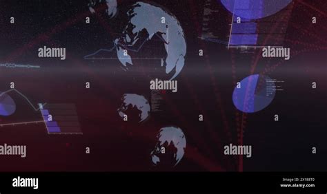 image of globes programming language bar graph over red dots forming