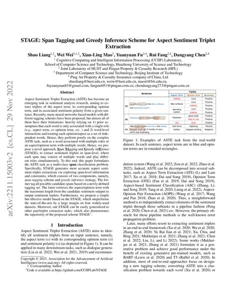 Stage Span Tagging And Greedy Inference Scheme For Aspect Sentiment Triplet Extraction Deepai