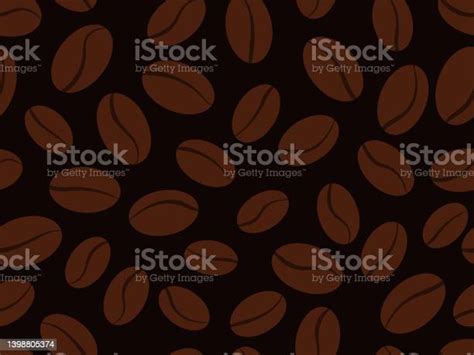 커피 곡물 이음새가 없는 패턴 볶은 커피 원두 인쇄 포스터 및 판촉 품목을위한 검은 색 배경에 커피 원두가있는 배경 디자인 벡터