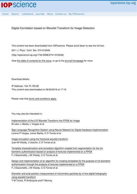 Pdf Digital Correlation Based On Wavelet Transform For Image Detection