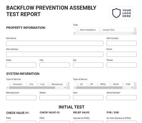 Backflow Prevention Test Form For Mobile Tablet Fillable Pdf