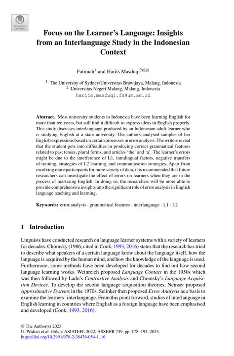 Pdf Focus On The Learners Language Insights From An Interlanguage