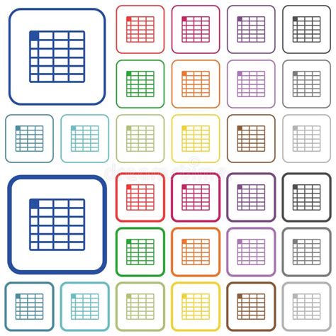 Spreadsheet Table Outlined Flat Color Icons Stock Vector Illustration Of Cells File 202786275
