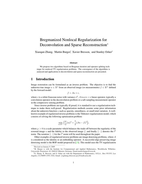 Pdf Bregmanized Nonlocal Regularization For Deconvolution And Sparse Reconstruction