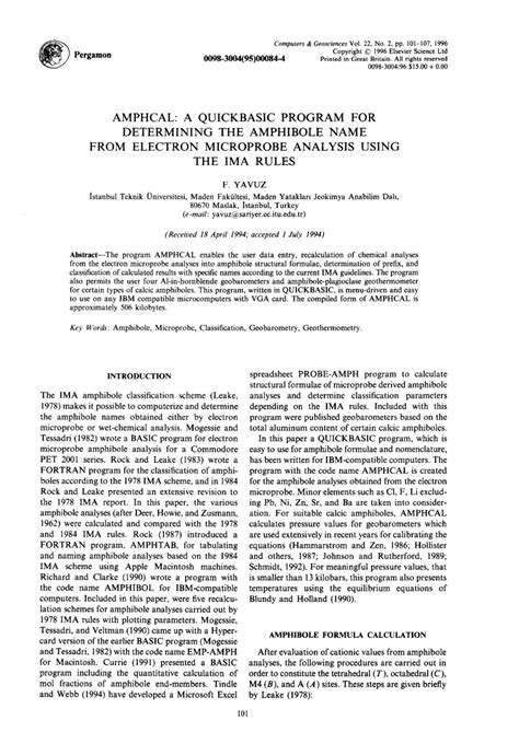 Pdf Amphcal A Quickbasic Program For Determining The Amphibole Name