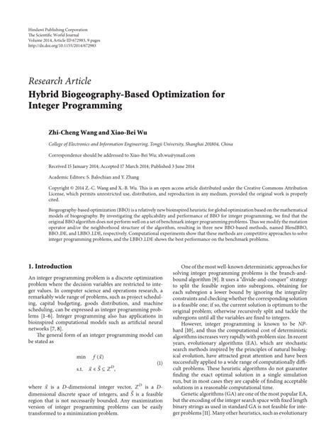 Pdf Hybrid Biogeography Based Optimization For Integer Programming
