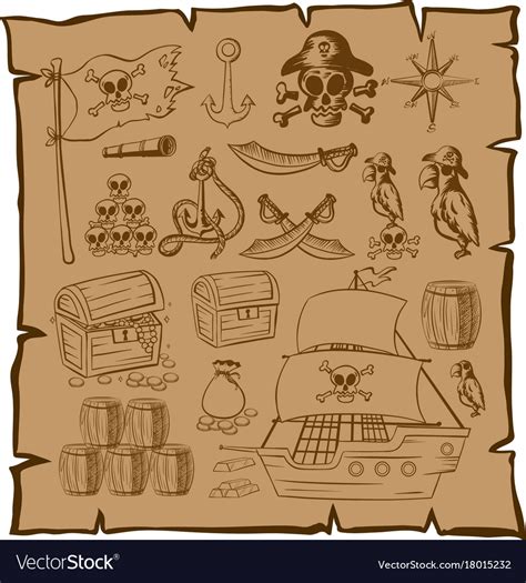 Treassure Map With Pirate Symbols Royalty Free Vector Image