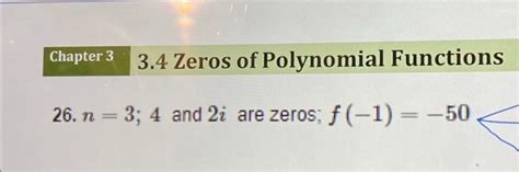 Solved Chapter Zeros Of Polynomial Functions N Chegg