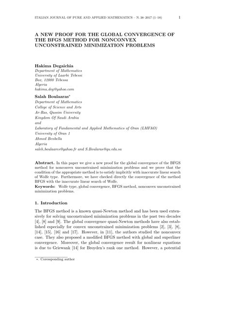 PDF A New Proof For The Global Convergence Of The Bfgs Method For