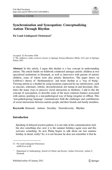 Pdf Synchronization And Syncopation Conceptualizing Autism Through Rhythm