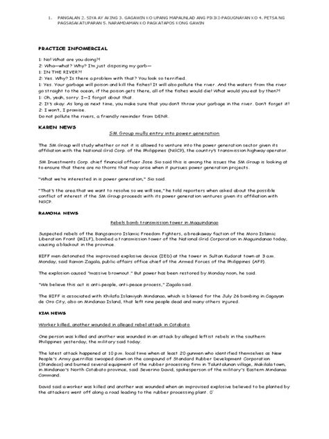 Radio Broadcasting Script Tagalog Philippin News Collections