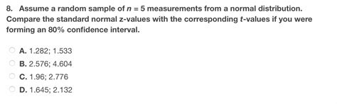 solved 8 assume a random sample of n 5 measurements from a
