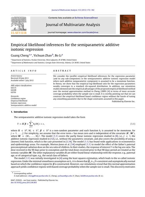 Pdf Empirical Likelihood Inferences For The Semiparametric Additive