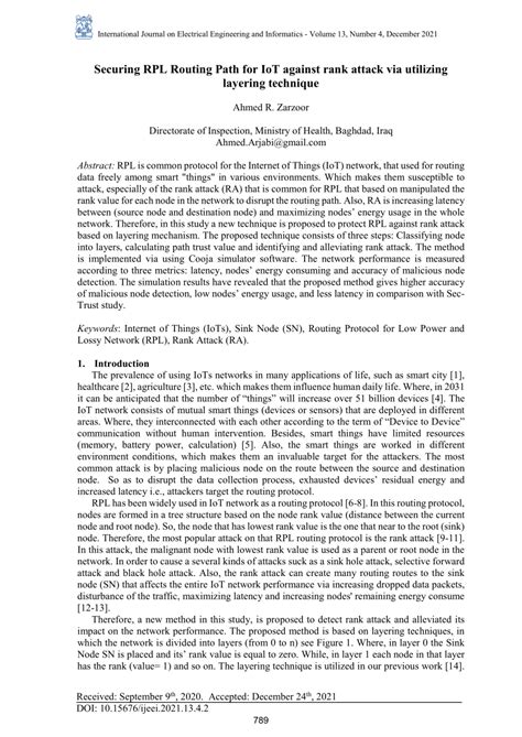 pdf securing rpl routing path for iot against rank attack via utilizing layering technique