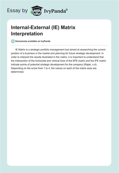 Internal External Ie Matrix Interpretation 285 Words Report Example