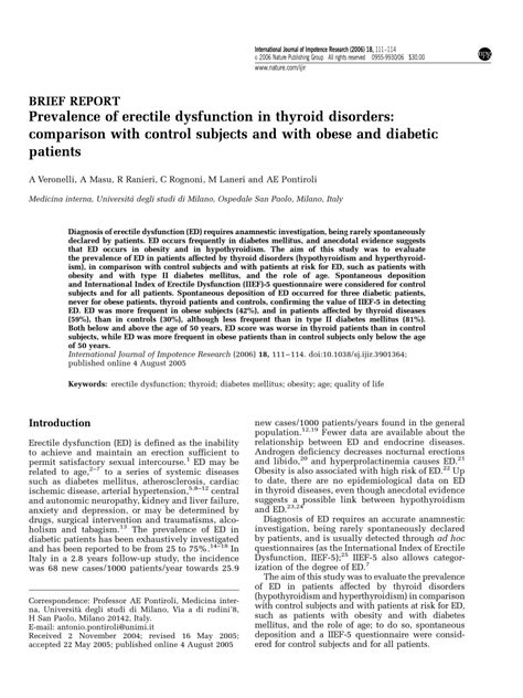 Pdf Prevalence Of Erectile Dysfunction In Thyroid Disorders